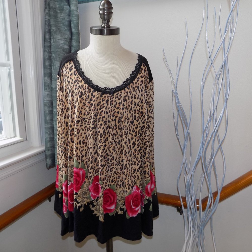 Studio Donatella Cheetah & Flower Print Blouse Top Si… - Gem